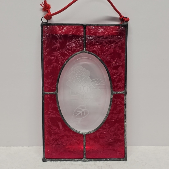 Vintage | Accents | Vintage Mcm Stained Glass Red And Clear Rose ...